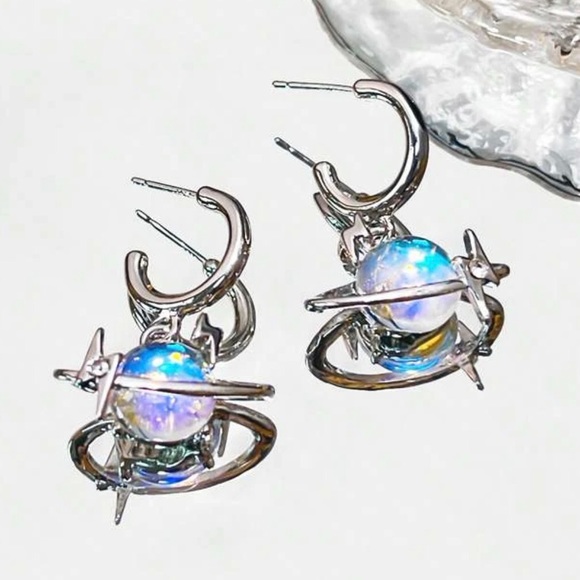 Jewelry | Moonstone Ringed Planet Flash Marble Lightning Bolt Space ...